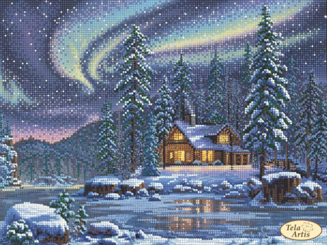 Northern Lights Bead Embroidery Kit, Winter Landscape, Needlepoint Kit ...