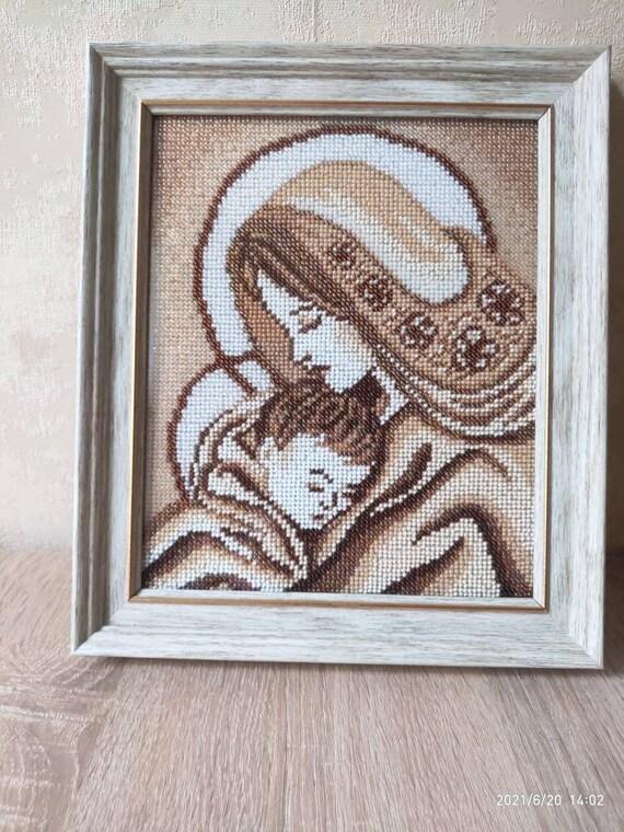 Art & Collectibles Beaded embroidery of the Madonna and Child Acrylic ...