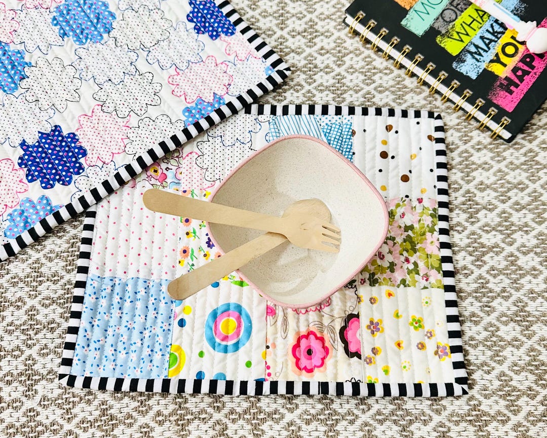 Mini Scrappy Patchwork Quilt 9 X 11 Inches , Quilted Table Mats ...