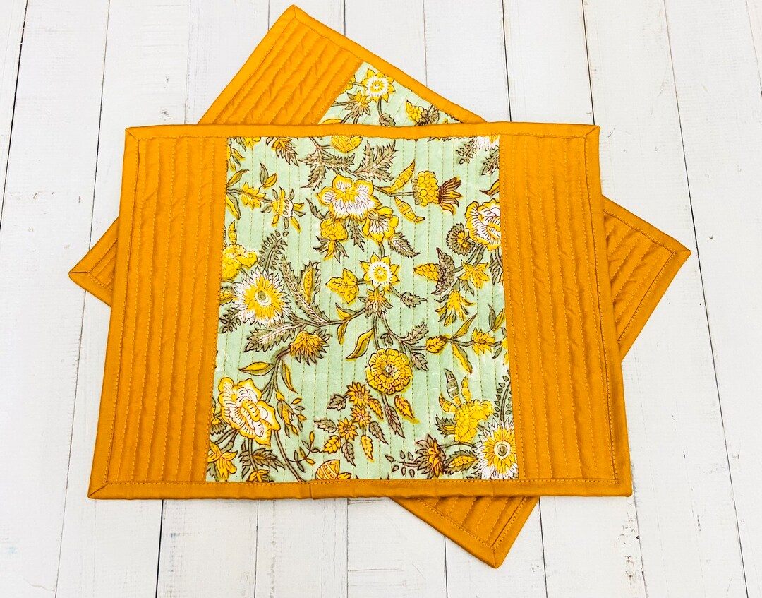Mustard Yellow Patchwork Placemats Set 2, Dining Table Quilted ...