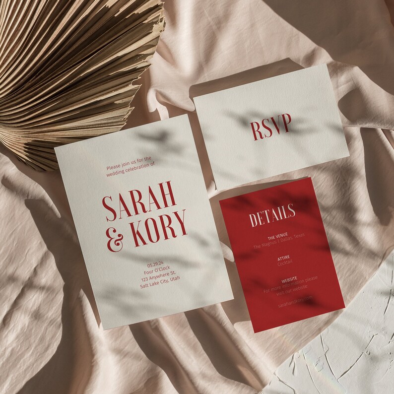 Red Burst Wedding Invitation Suite Wedding Invitation Suite Modern Wedding Invite Editable ...