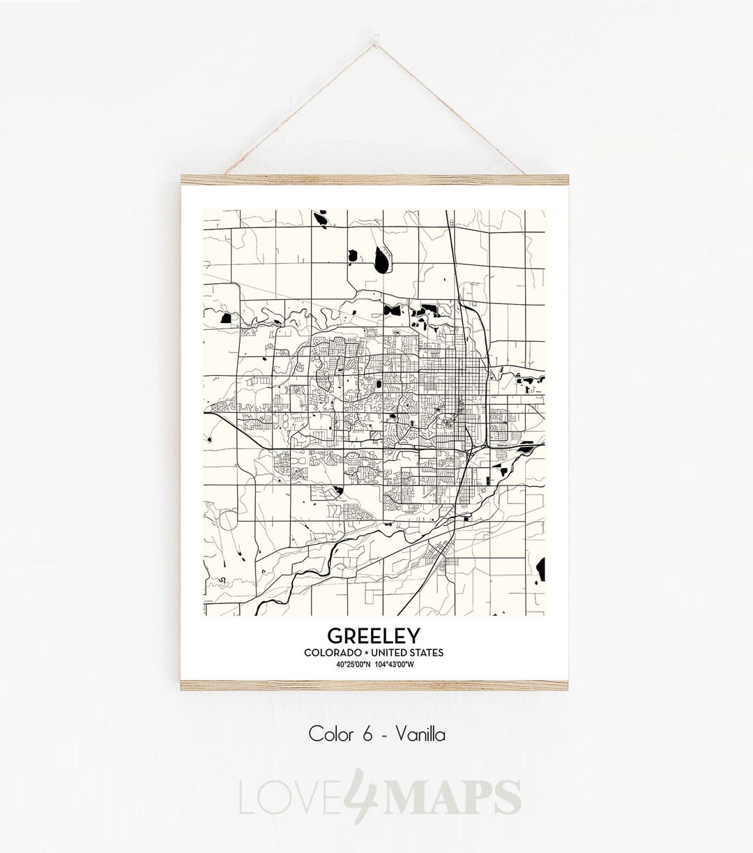 Greeley CO City Map Poster Print Wall Art Decor | Greeley Colorado Map ...