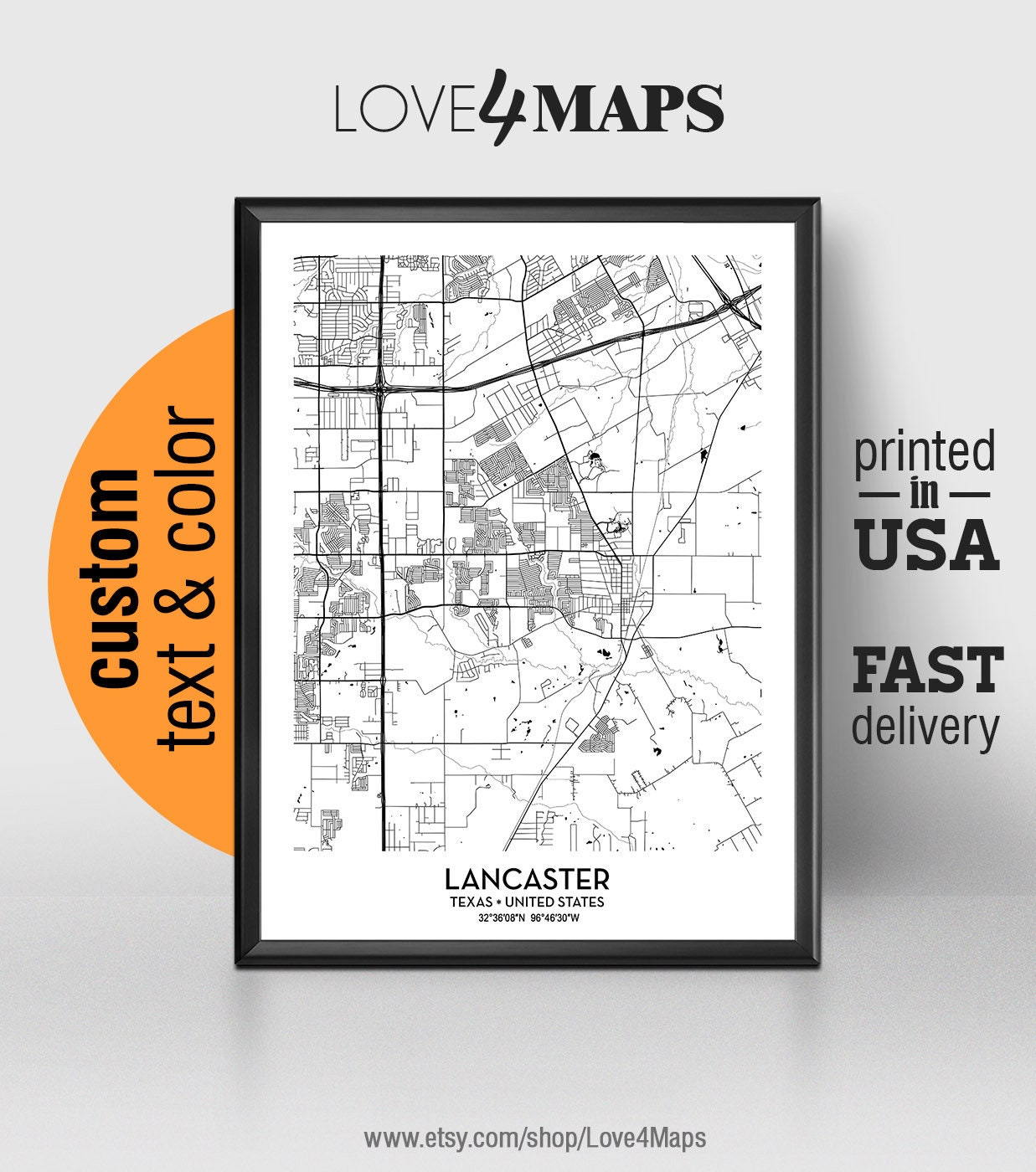 Lancaster Texas Map Lancaster City Print Lancaster Poster | Etsy