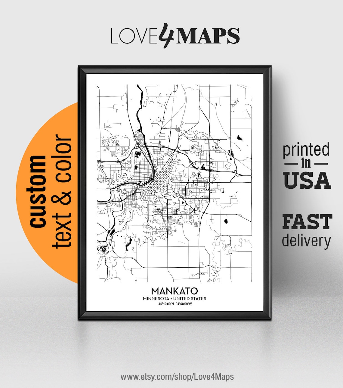 Mankato Minnesota Map Mankato City Print Mankato Poster - Etsy