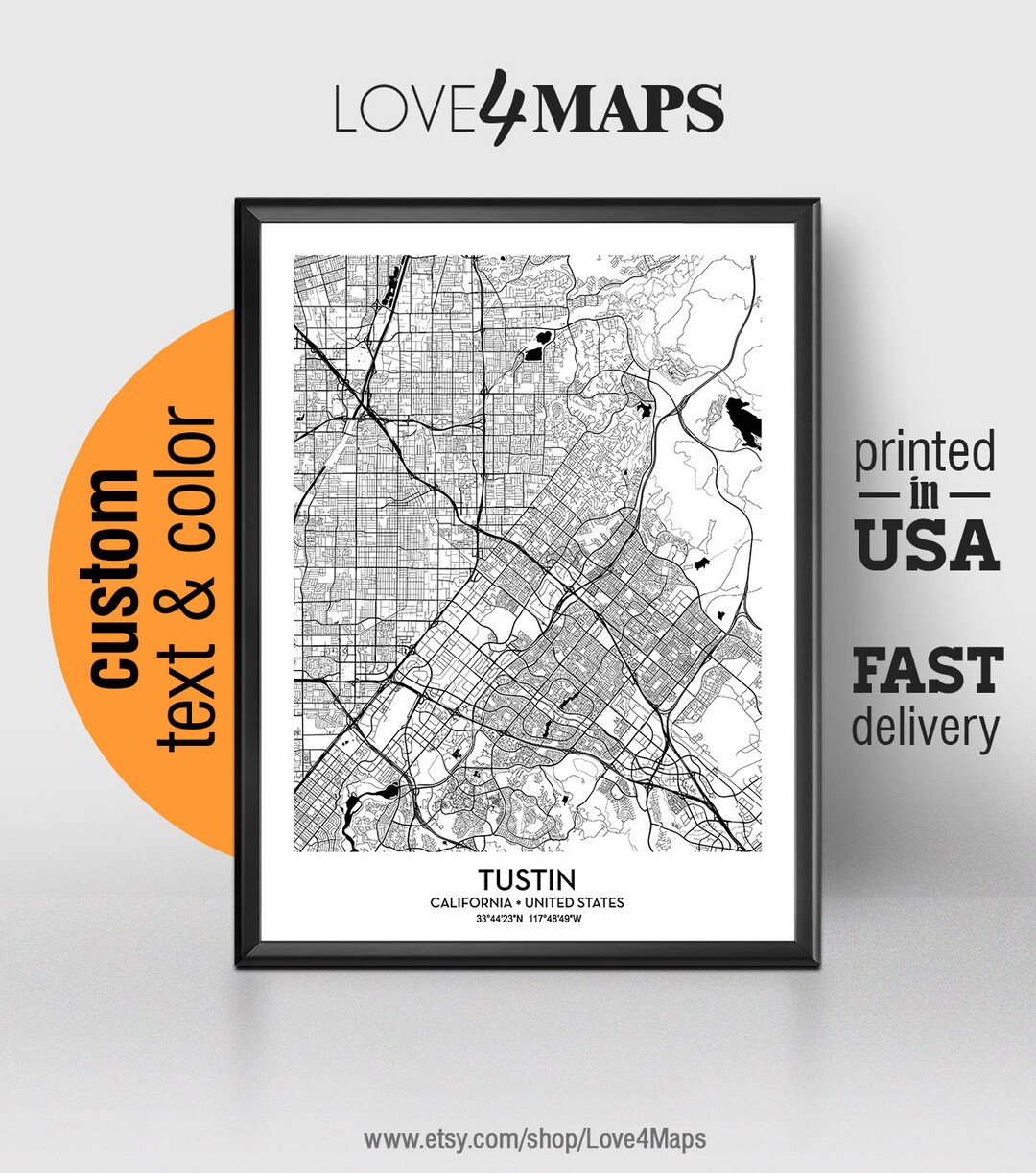 Tustin California Map, Tustin City Print, Tustin Poster, Personalized ...
