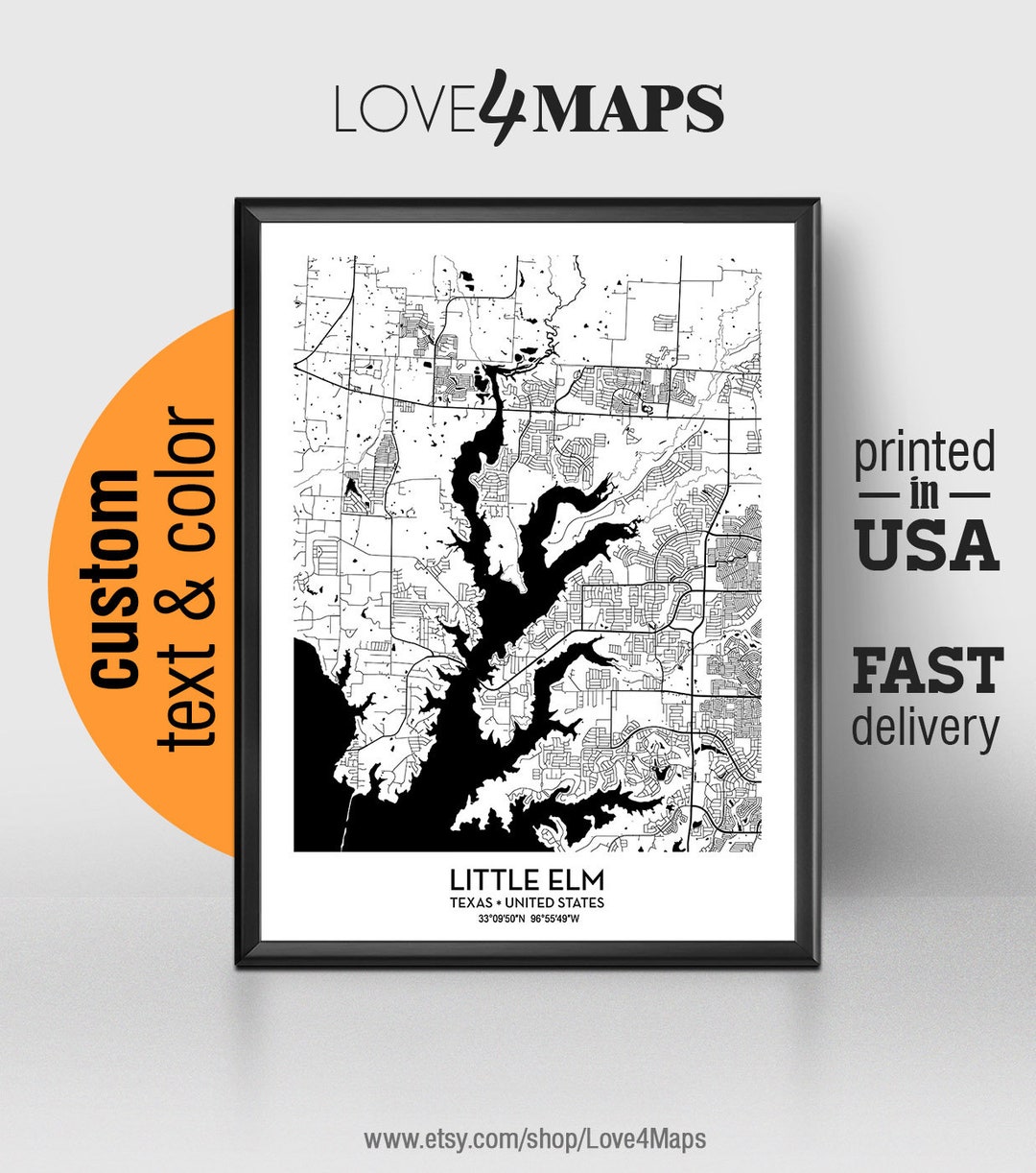 Little Elm Texas Map, Little Elm City Print, Little Elm Poster ...
