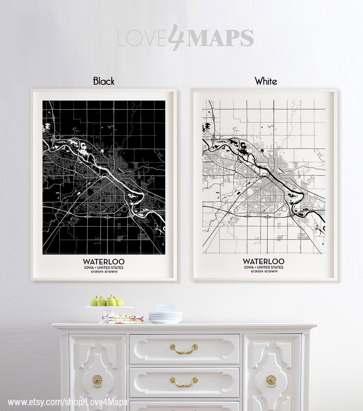 Waterloo Iowa Map Waterloo City Print Waterloo Poster | Etsy