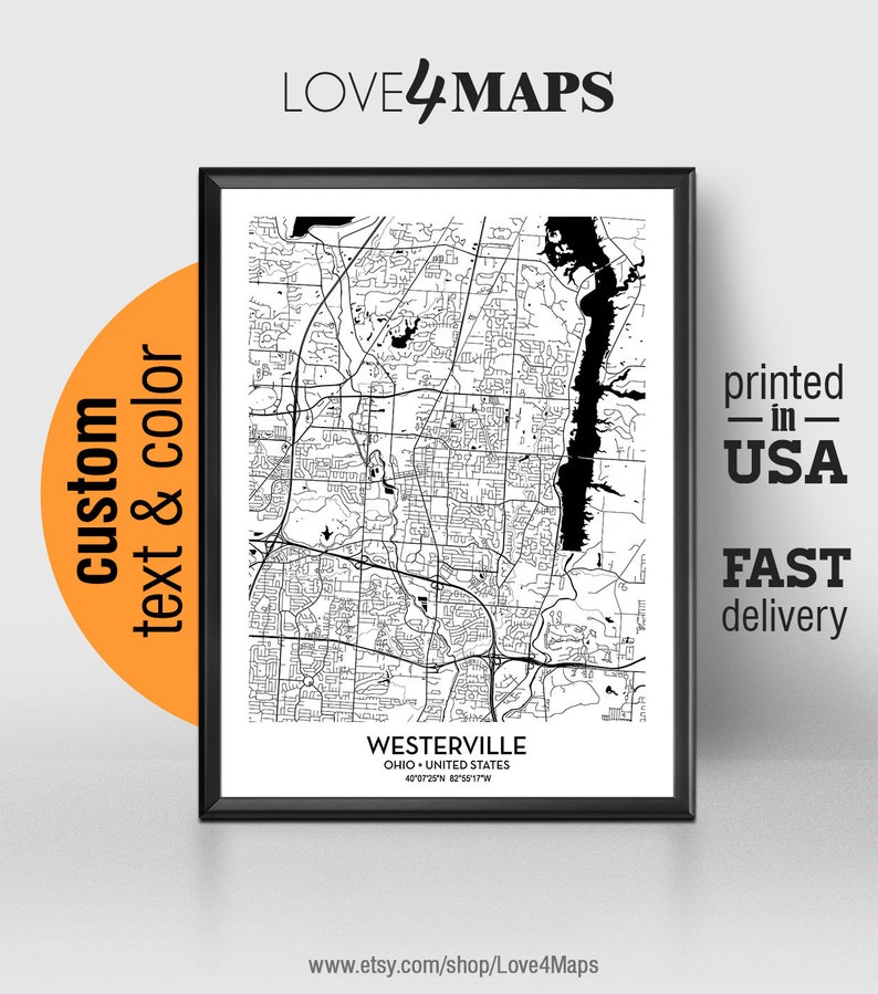 Westerville Ohio Map Westerville City Print Westerville - Etsy