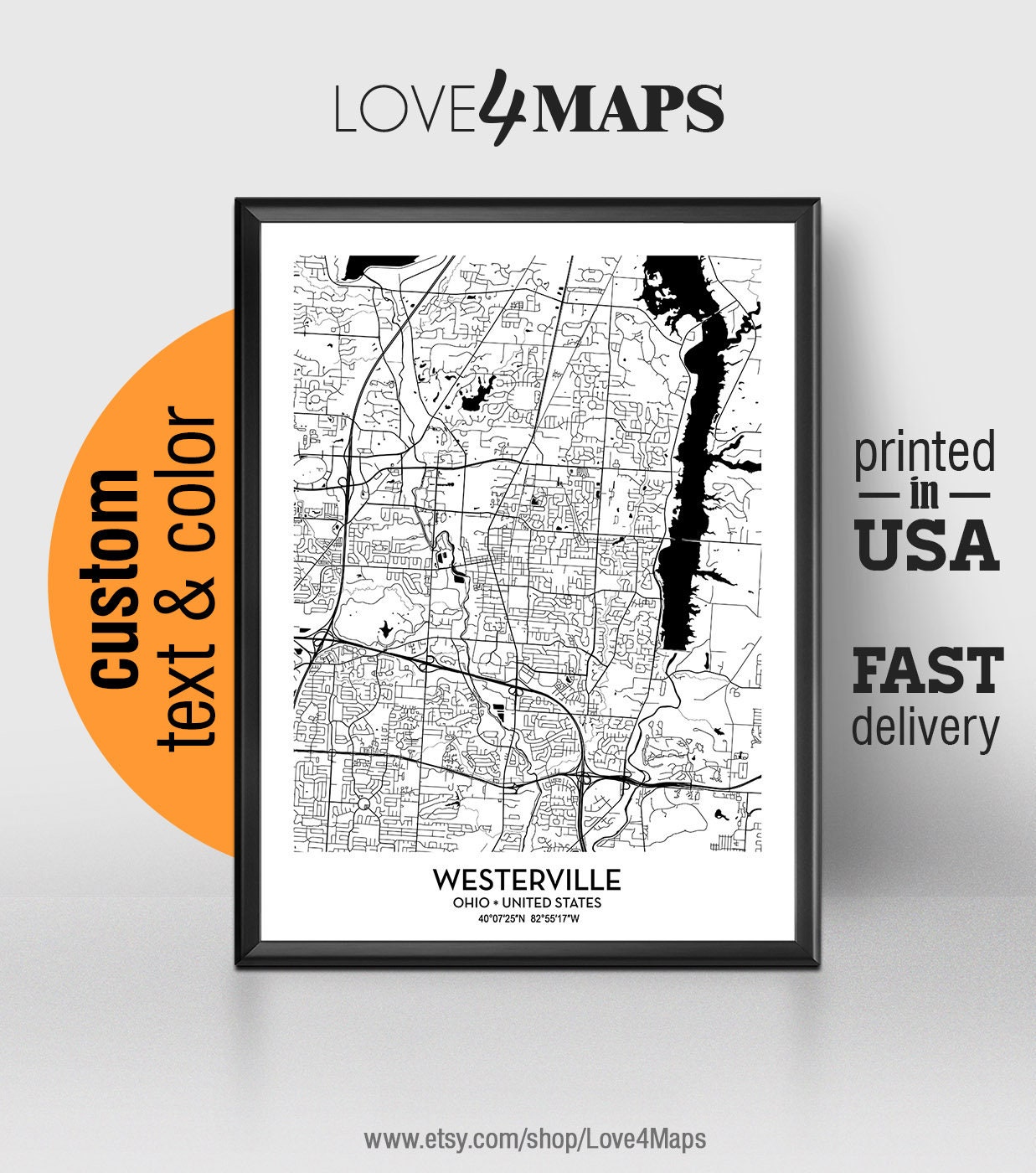 Westerville Ohio Map Westerville City Print Westerville | Etsy