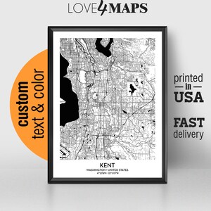 Kent Washington Map, Kent City Print, Kent Poster, Personalized Wedding ...