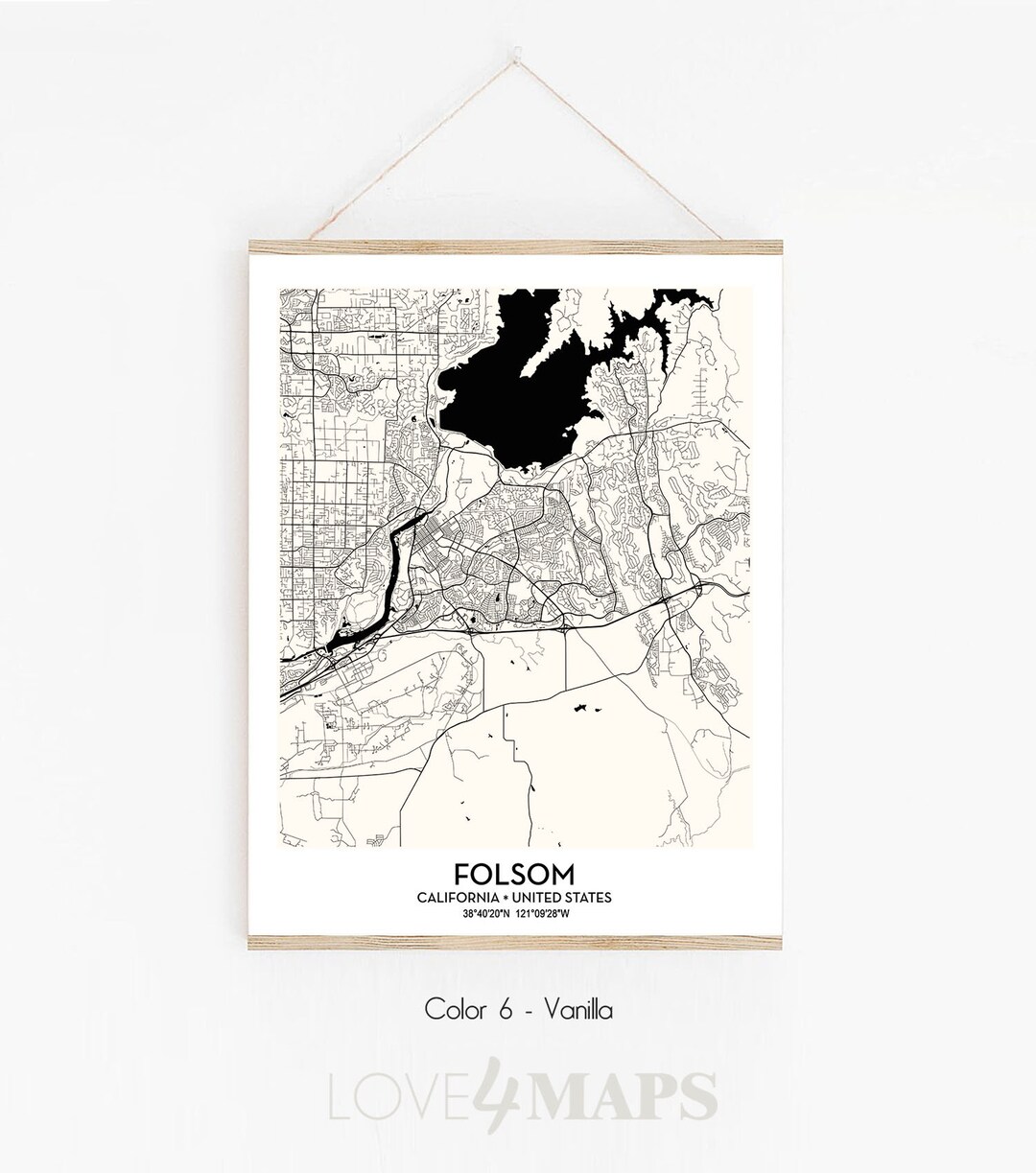 Folsom CA City Map Poster Print Wall Art Decor | Folsom California Map ...
