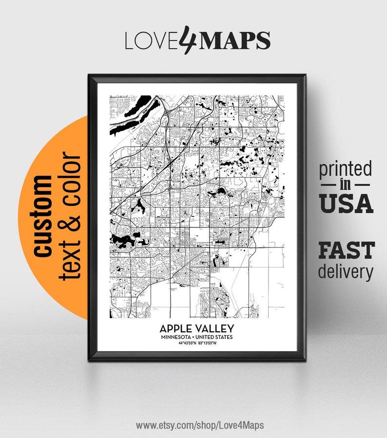 Apple Valley Minnesota Map Apple Valley City Print Apple - Etsy