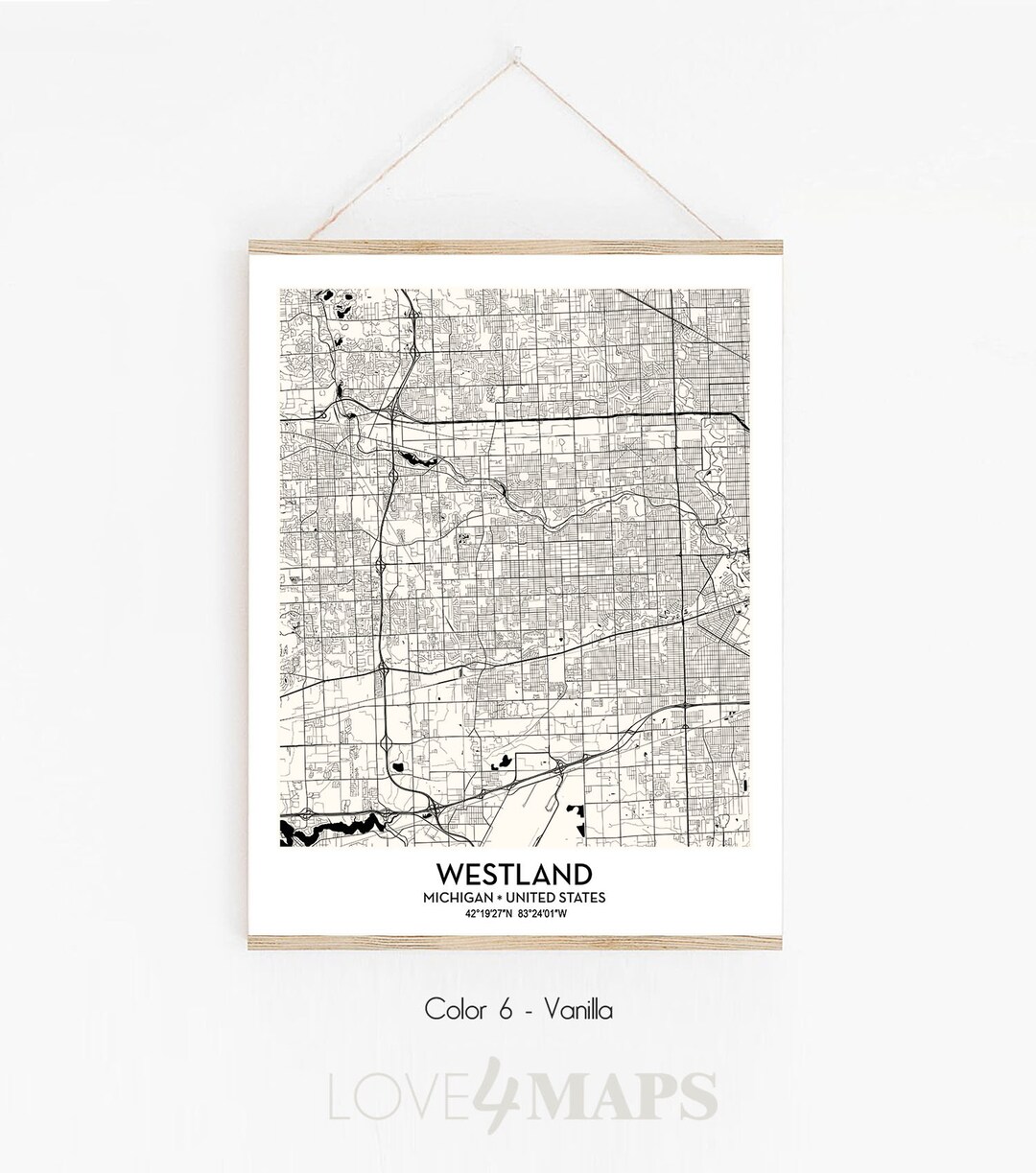Westland MI City Map Poster Print Wall Art Decor | Westland Michigan ...