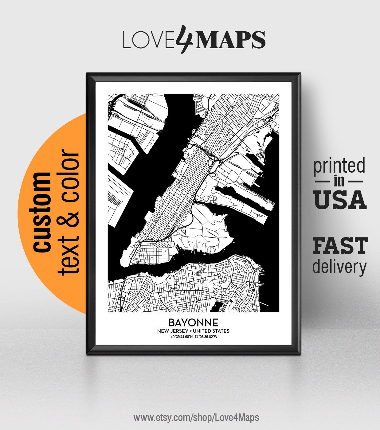 Bayonne New Jersey Map Bayonne City Print Bayonne Poster - Etsy