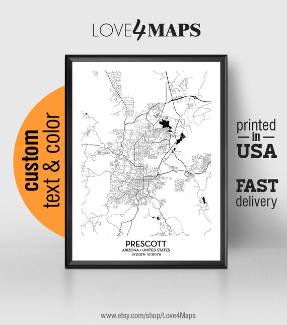 Prescott Arizona Map Prescott City Print Prescott Poster | Etsy