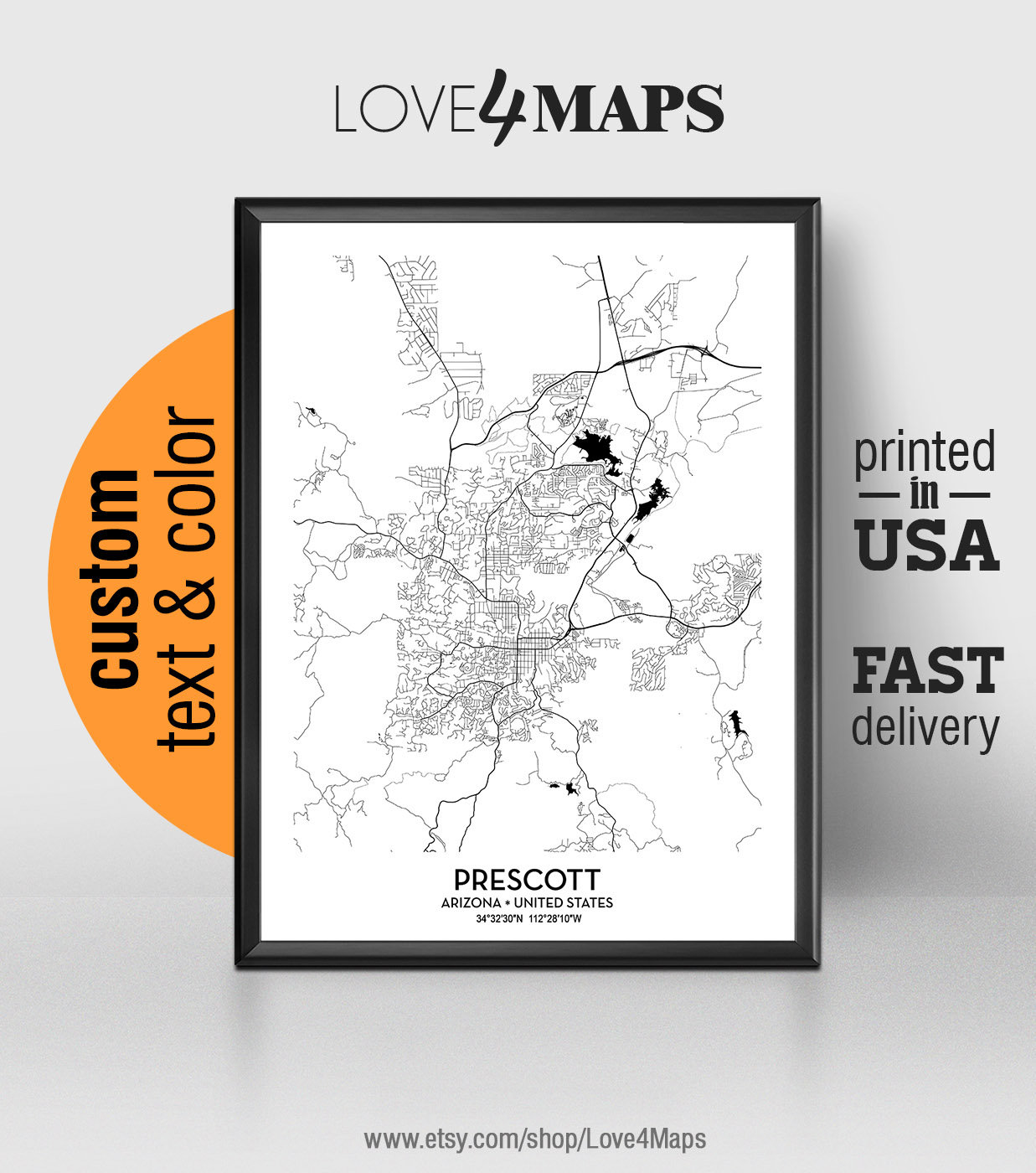 Prescott Arizona Map Prescott City Print Prescott Poster | Etsy