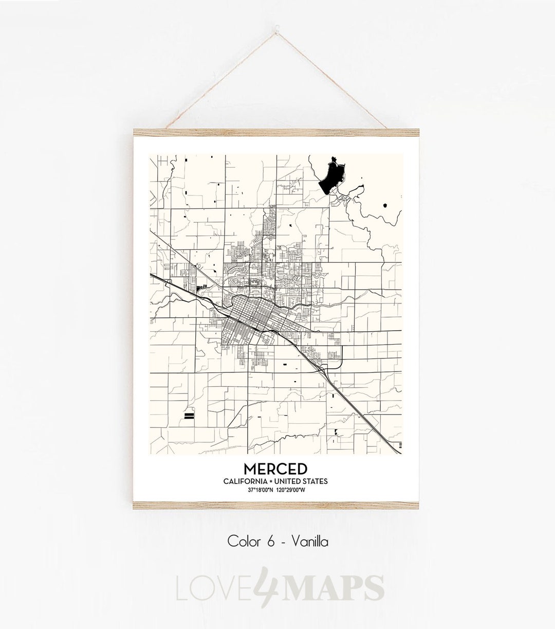Merced CA City Map cartel impresión de arte de pared - Etsy España