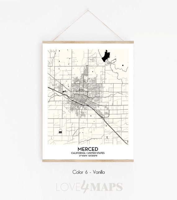 Merced CA City Map cartel impresión de arte de pared | Etsy