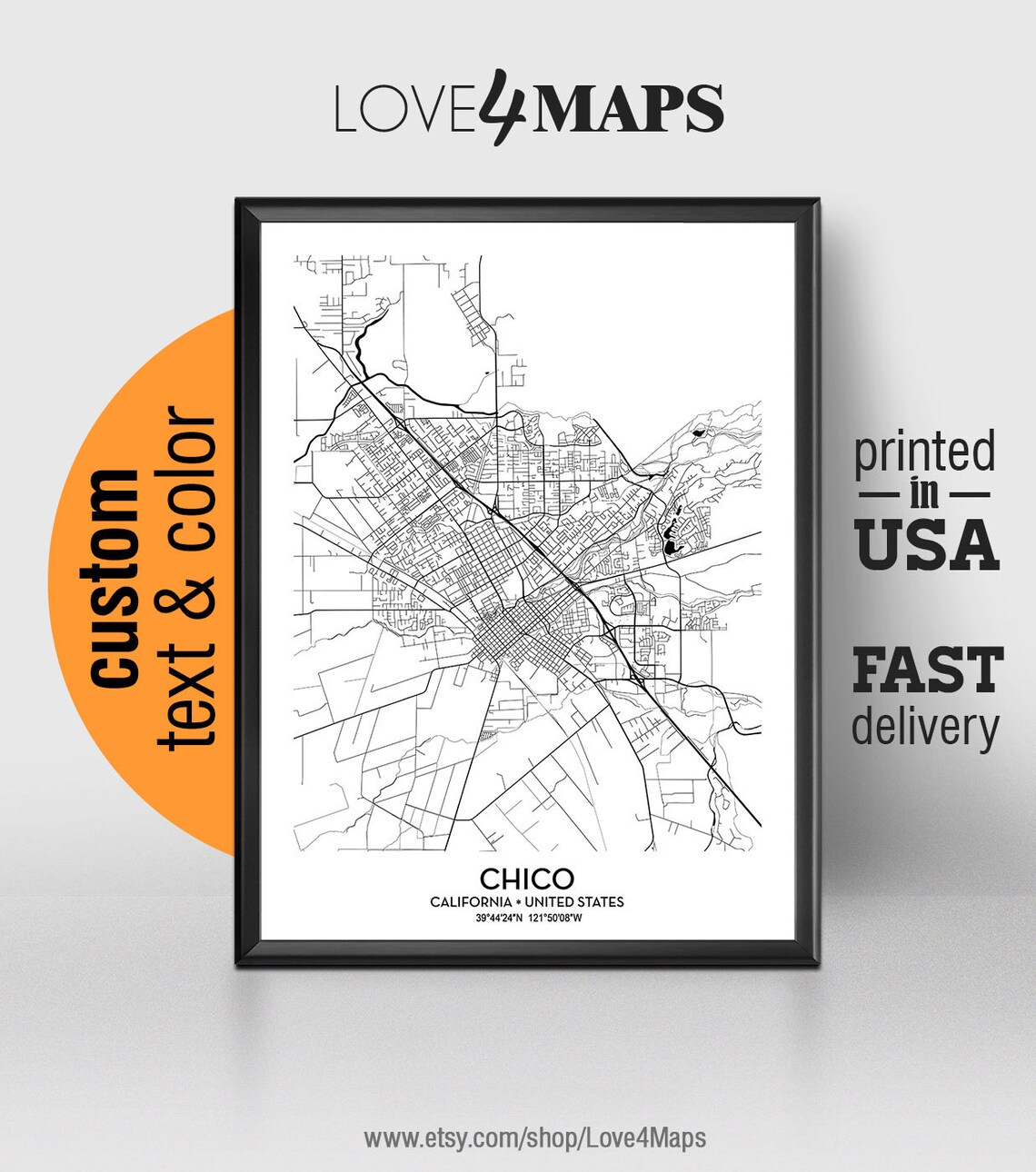 Chico California Map Chico City Print Poster Personalized | Etsy