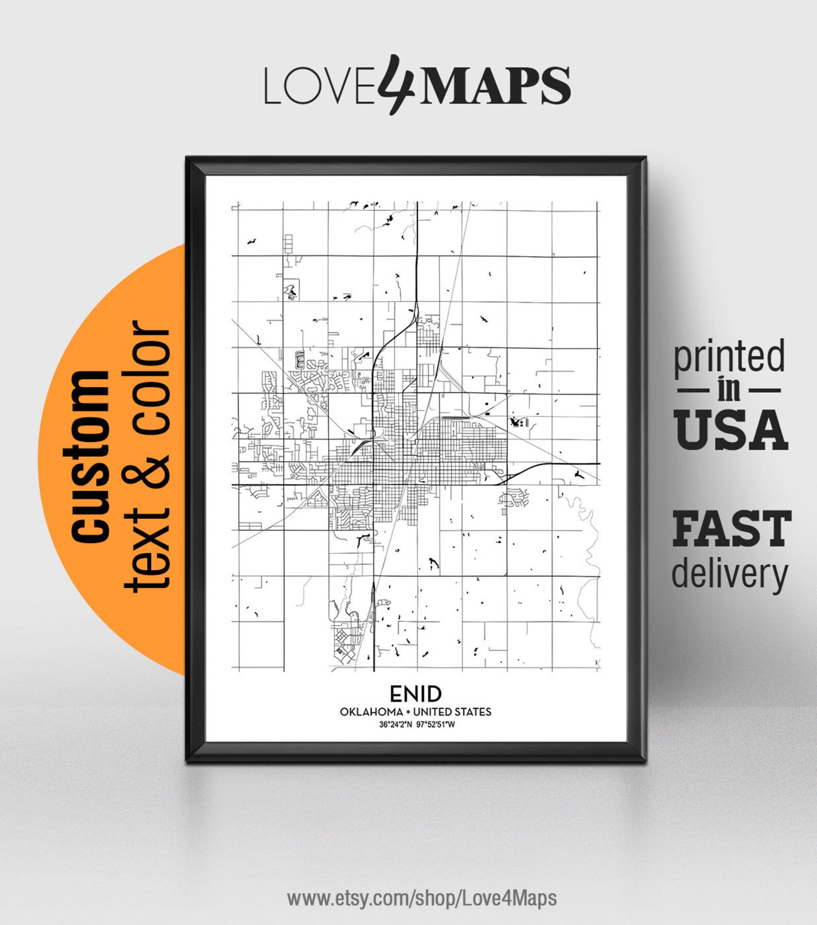 Enid Oklahoma Map Enid City Print Enid Poster Personalized - Etsy