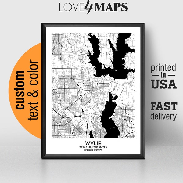 Wylie Texas Map, Tx City - Etsy