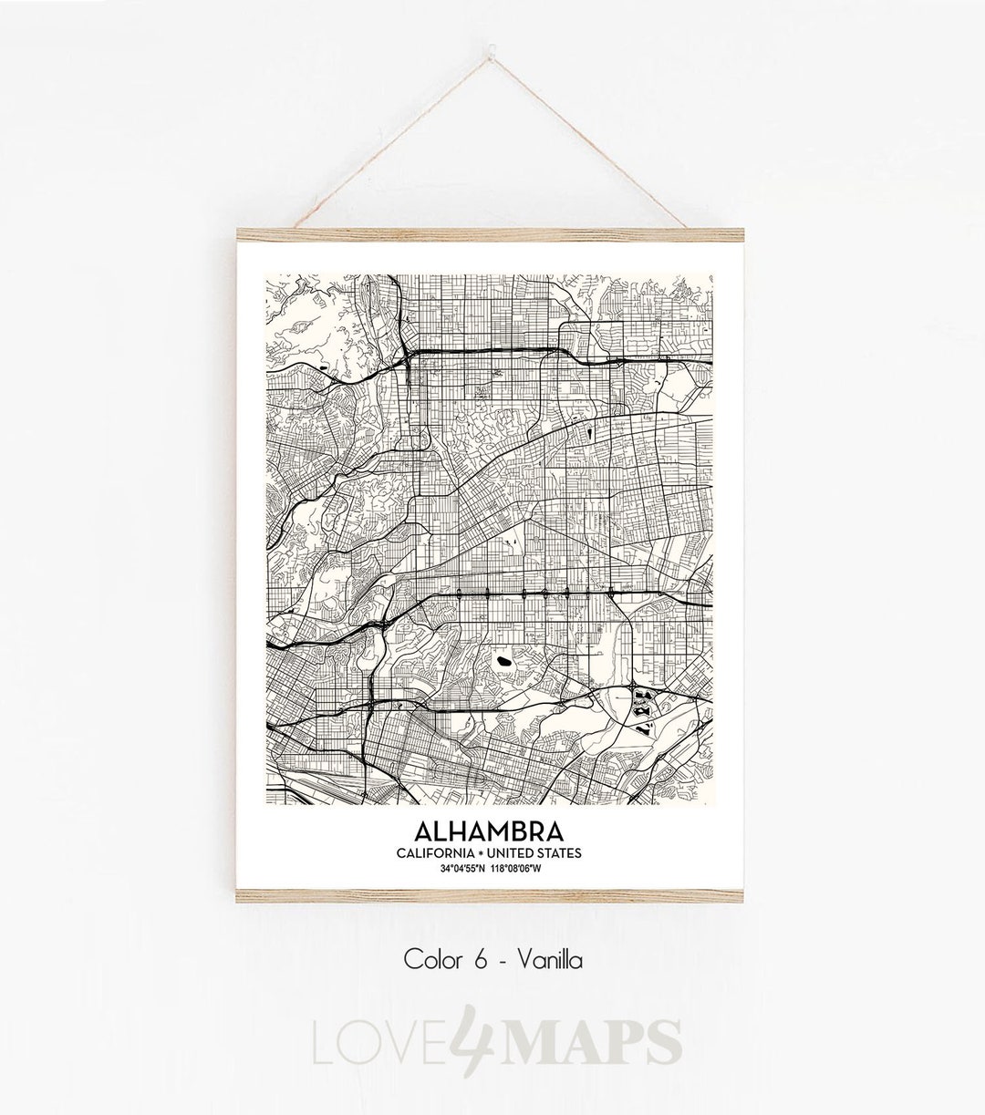 Alhambra CA City Map Poster Print Wall Art Decor Alhambra California ...