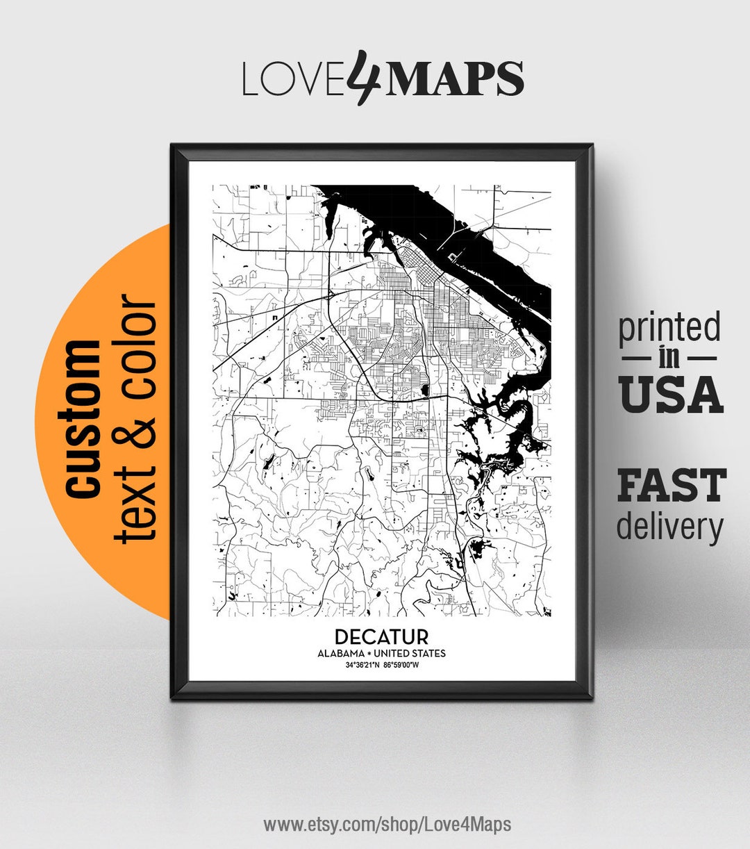 Decatur Alabama Map, Decatur City Print, Decatur Poster, Personalized ...