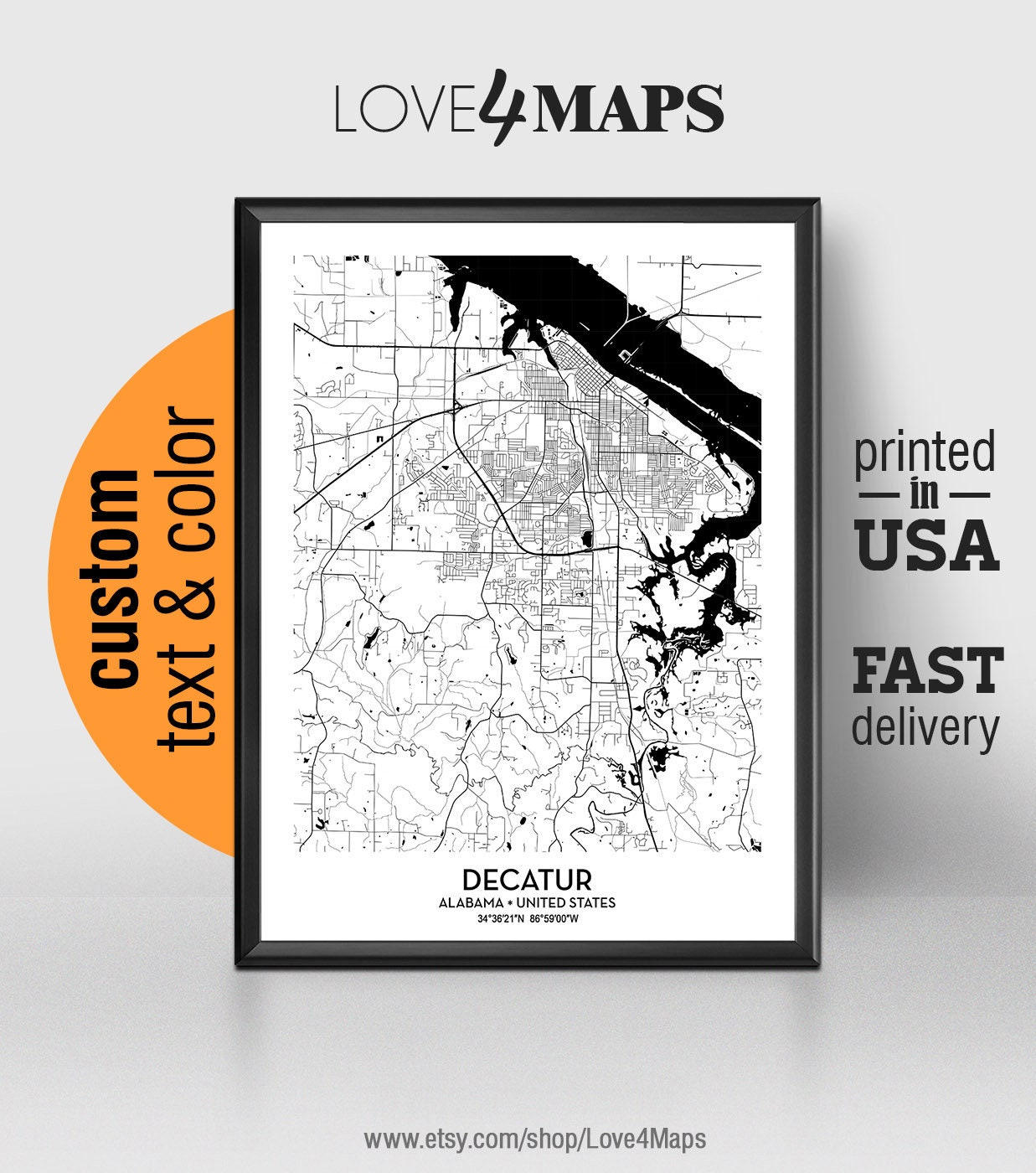 Decatur Alabama Map Decatur City Print Decatur Poster - Etsy