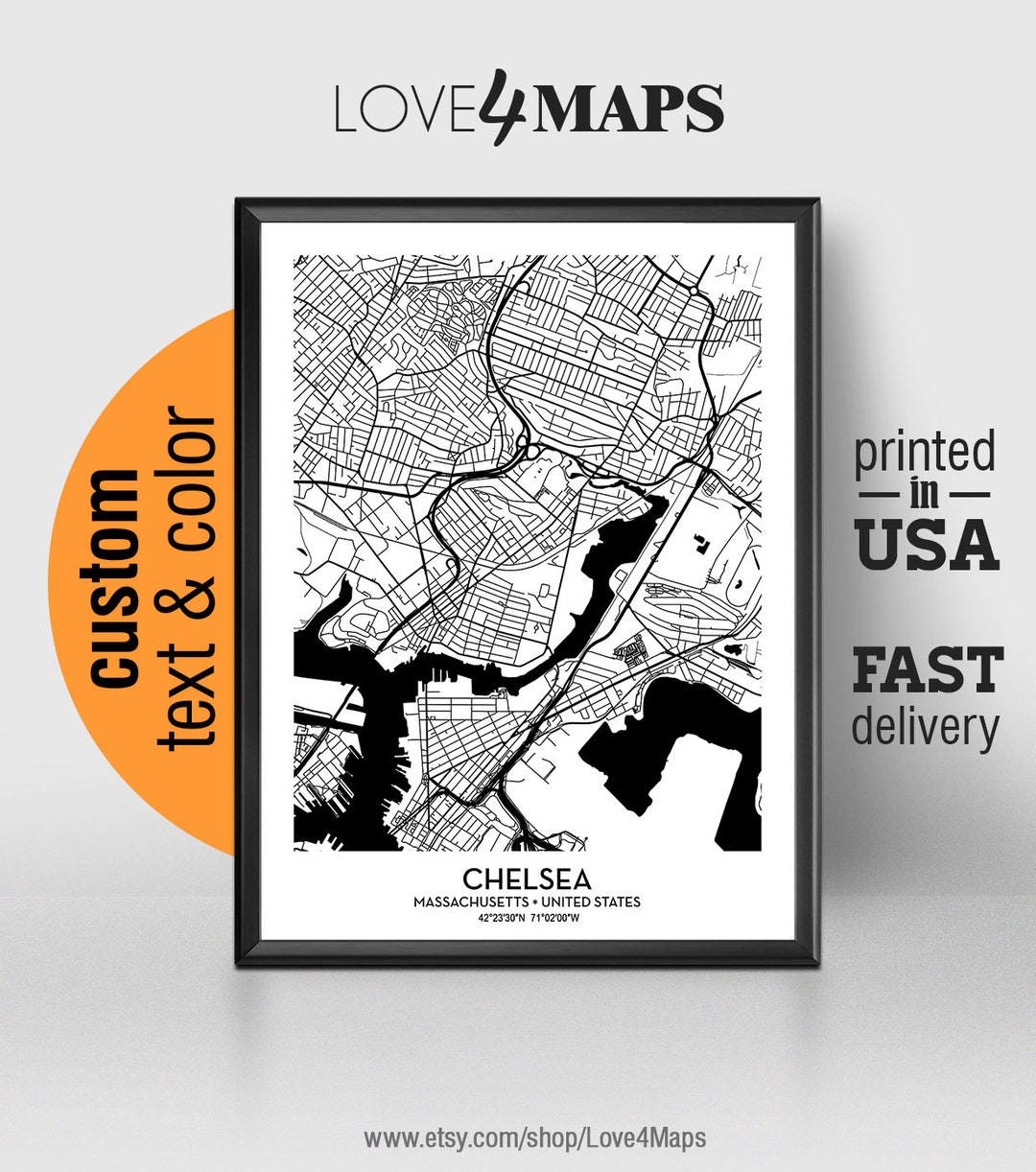 Chelsea Massachusetts Map, Chelsea City Print, Chelsea Poster ...