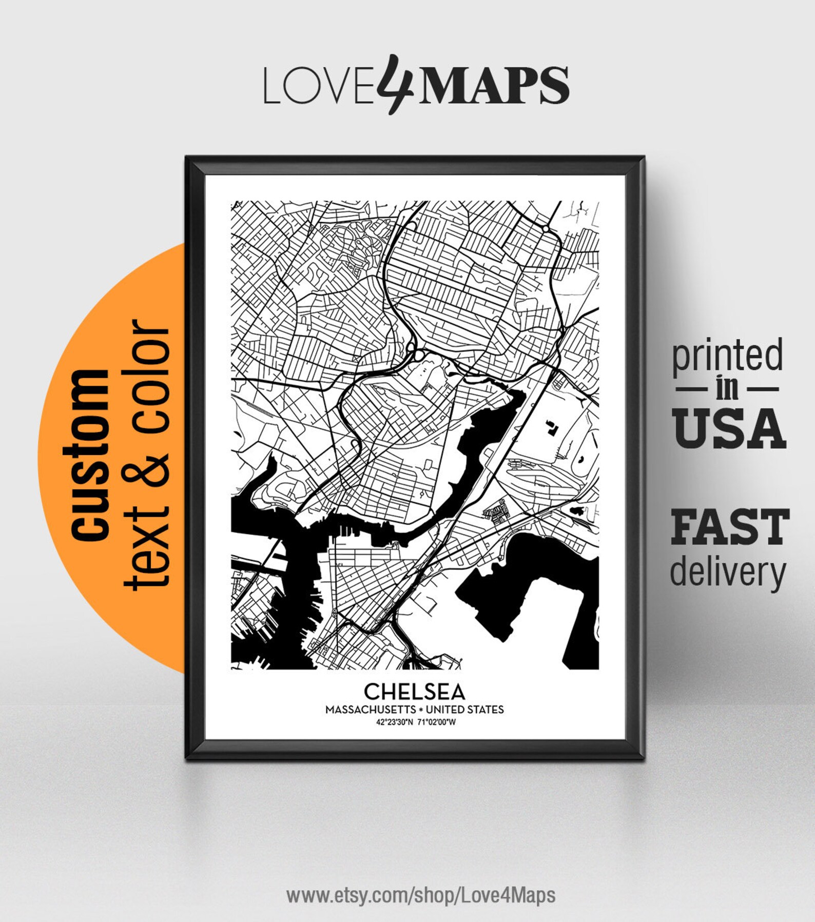 Chelsea Massachusetts Map Chelsea City Print Chelsea Poster - Etsy