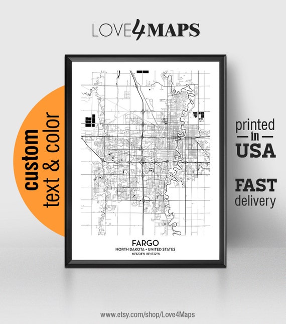 Fargo North Dakota Map Fargo City Print Fargo Poster - Etsy