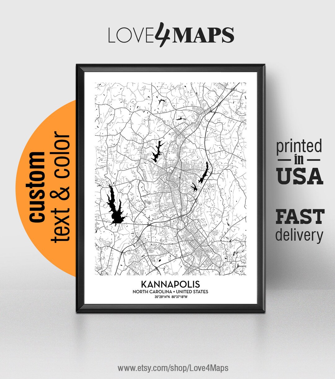 Kannapolis North Carolina Map, Kannapolis City Print, Kannapolis Poster ...