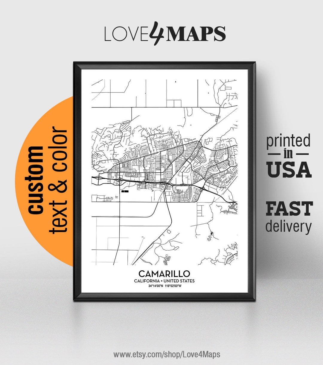 Camarillo California Map, Camarillo City Print, Camarillo Poster ...