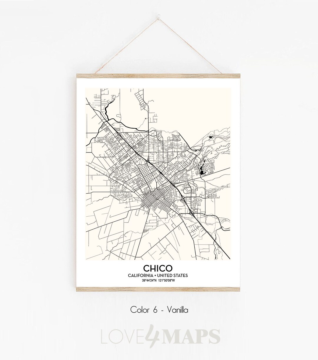 Chico CA City Map Poster Print Wall Art Decor Chico California Map ...