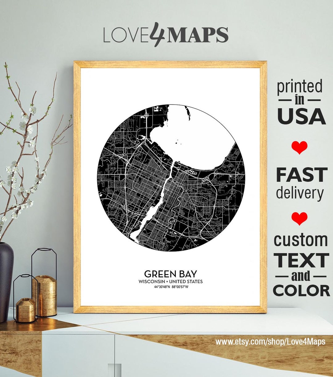 Green Bay Map Print Poster, Green Bay City Wisconsin Print ...