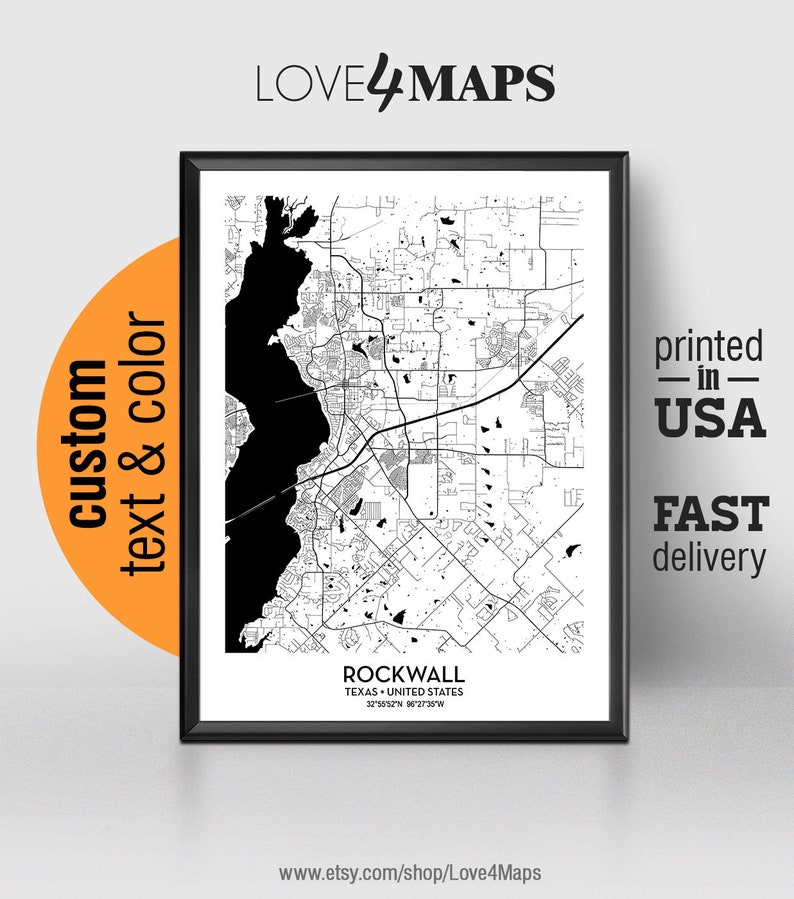 Rockwall Texas Map Rockwall City Print Rockwall Poster - Etsy