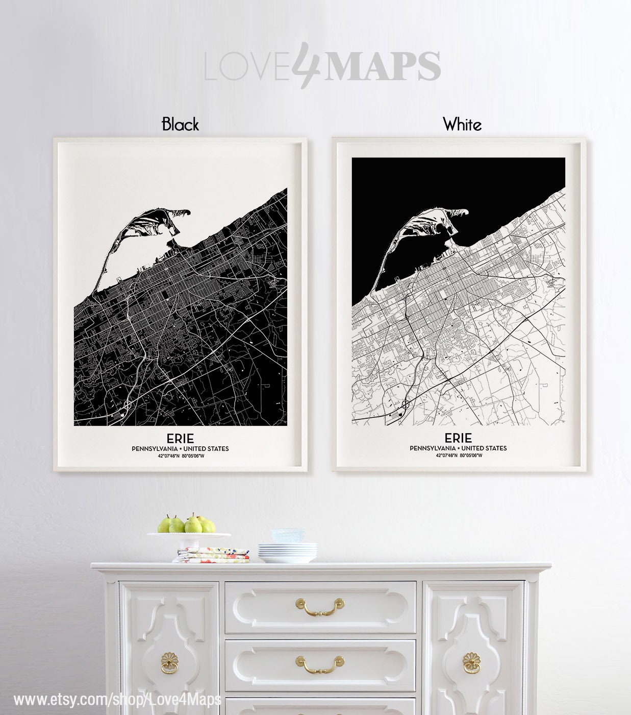 Erie PA City Map Poster Print Wall Art Decor Erie - Etsy