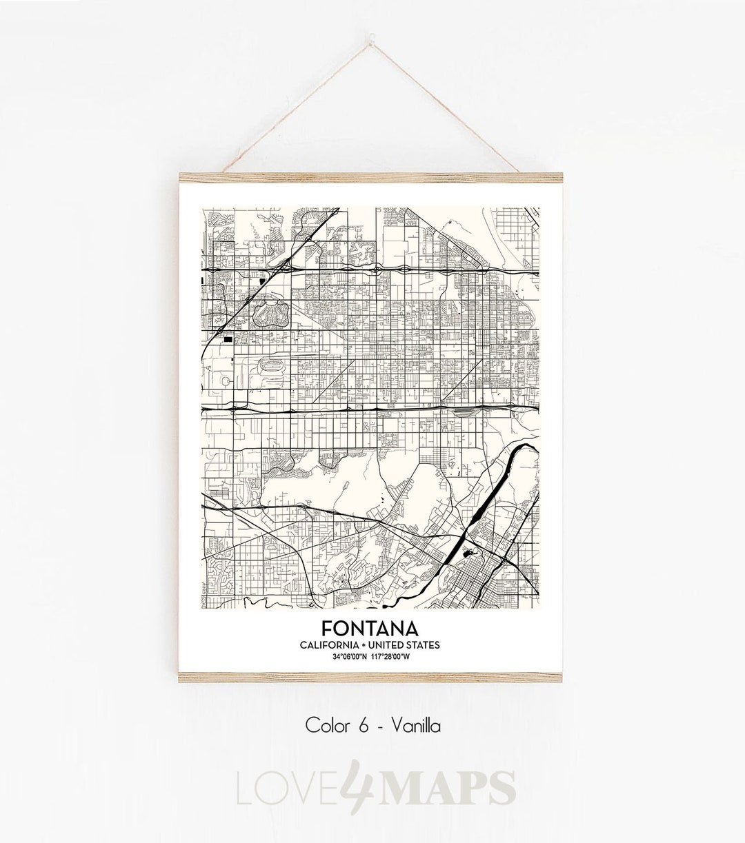 Fontana CA City Map Poster Print Wall Art Decor | Fontana California ...