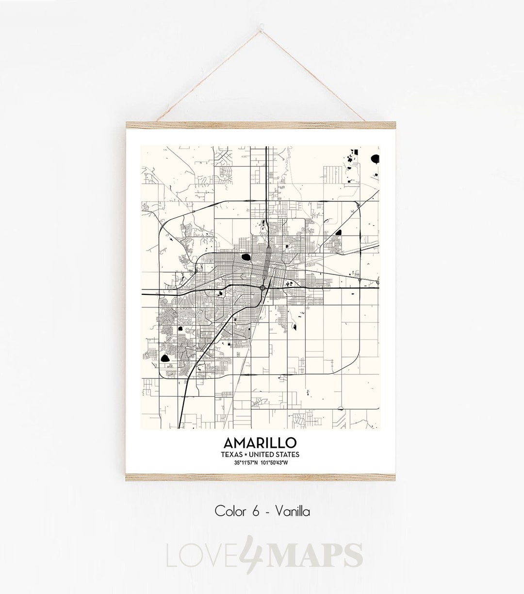 Amarillo TX City Map Poster Print Wall Art Decor | Amarillo Texas Map ...