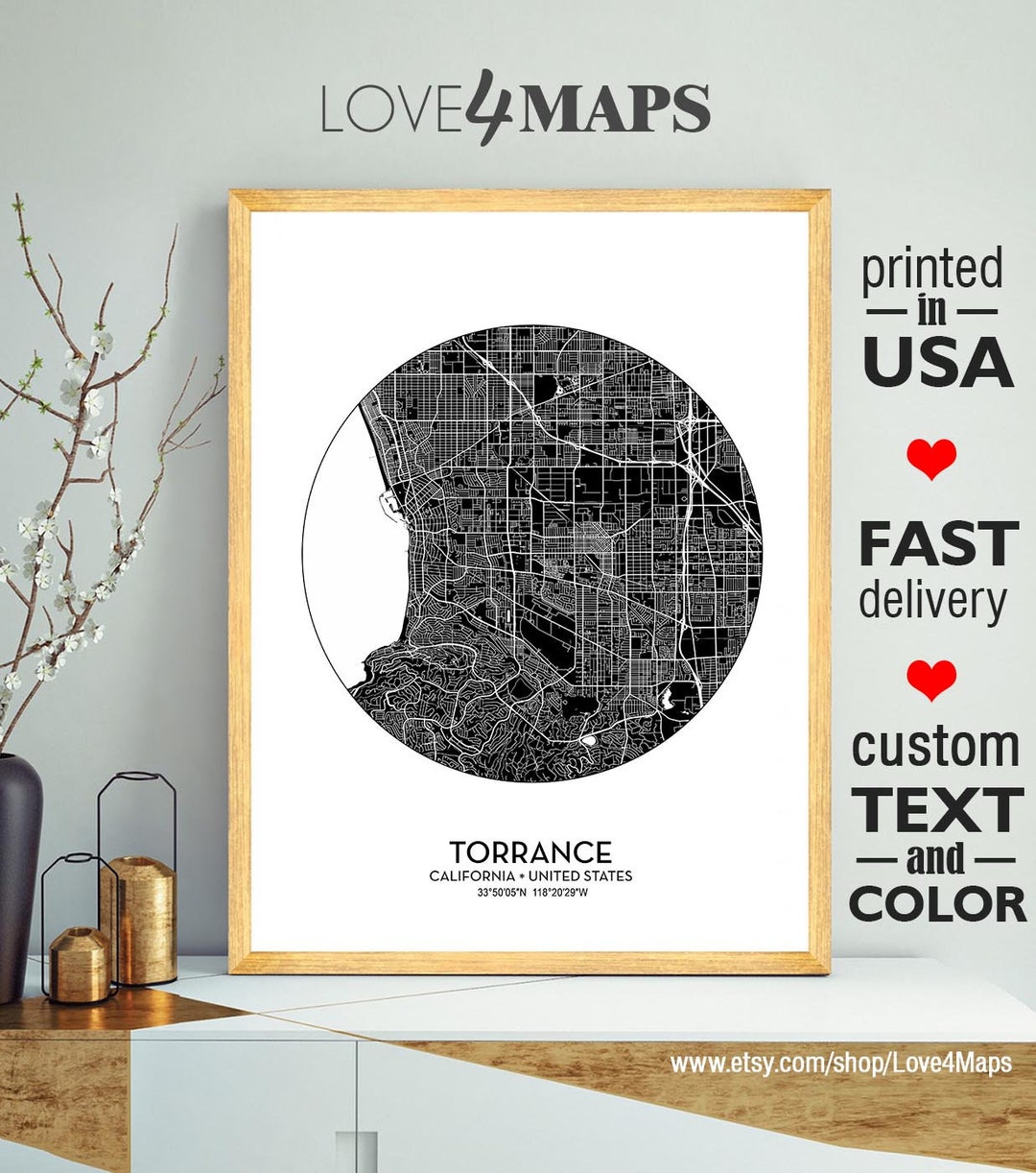 Torrance Map Print Poster, Torrance City California Print, Personalized ...