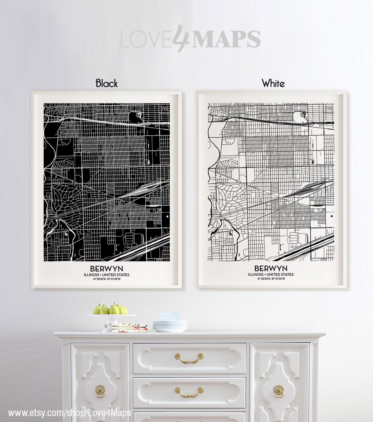 Berwyn Illinois Map Berwyn City Print Berwyn Poster | Etsy