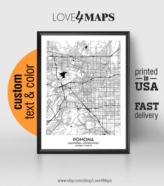 Pomona California Map Pomona City Print Pomona Poster | Etsy
