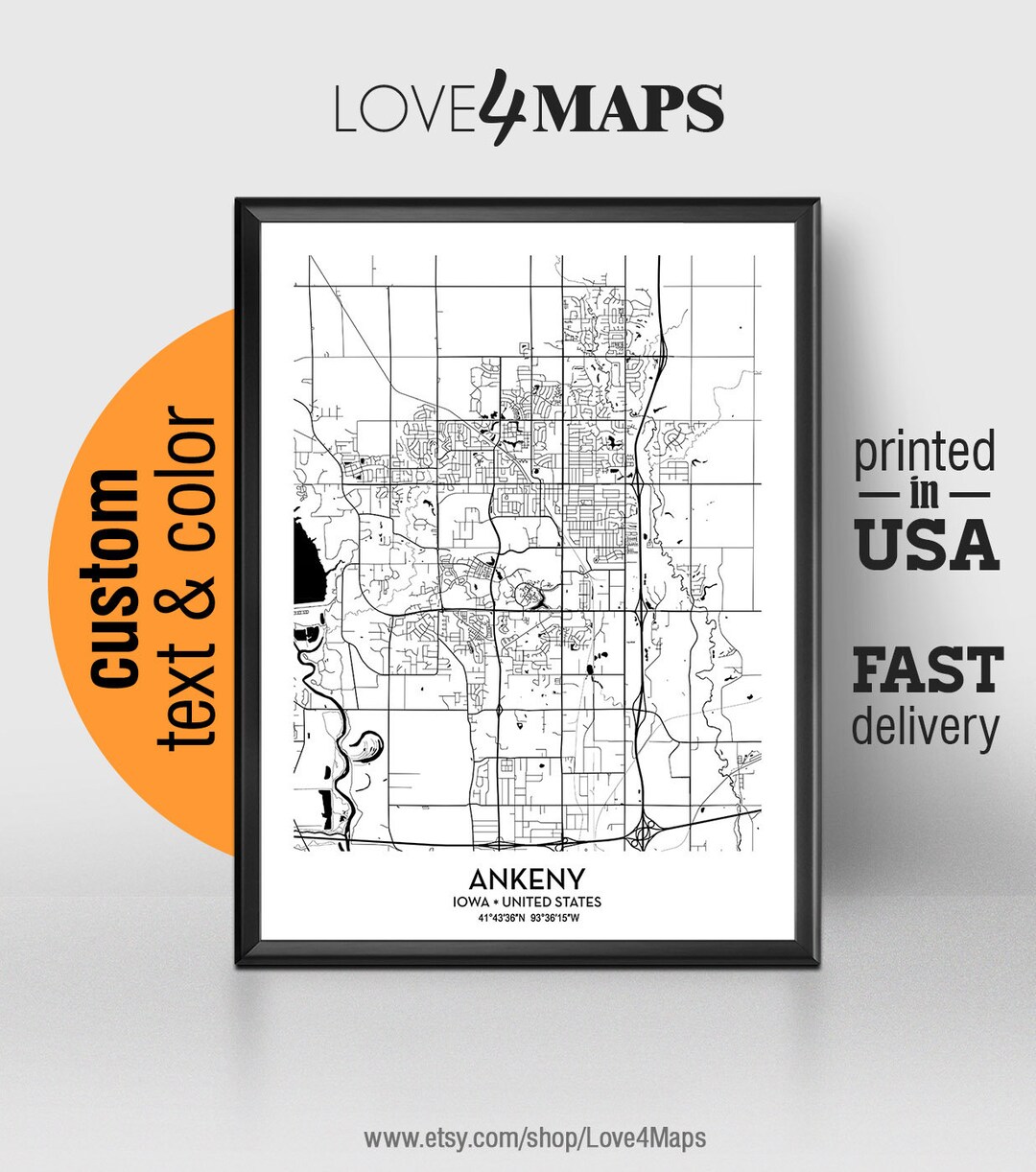 Ankeny Iowa Map, Ankeny City Print, Ankeny Poster, Personalized Wedding ...