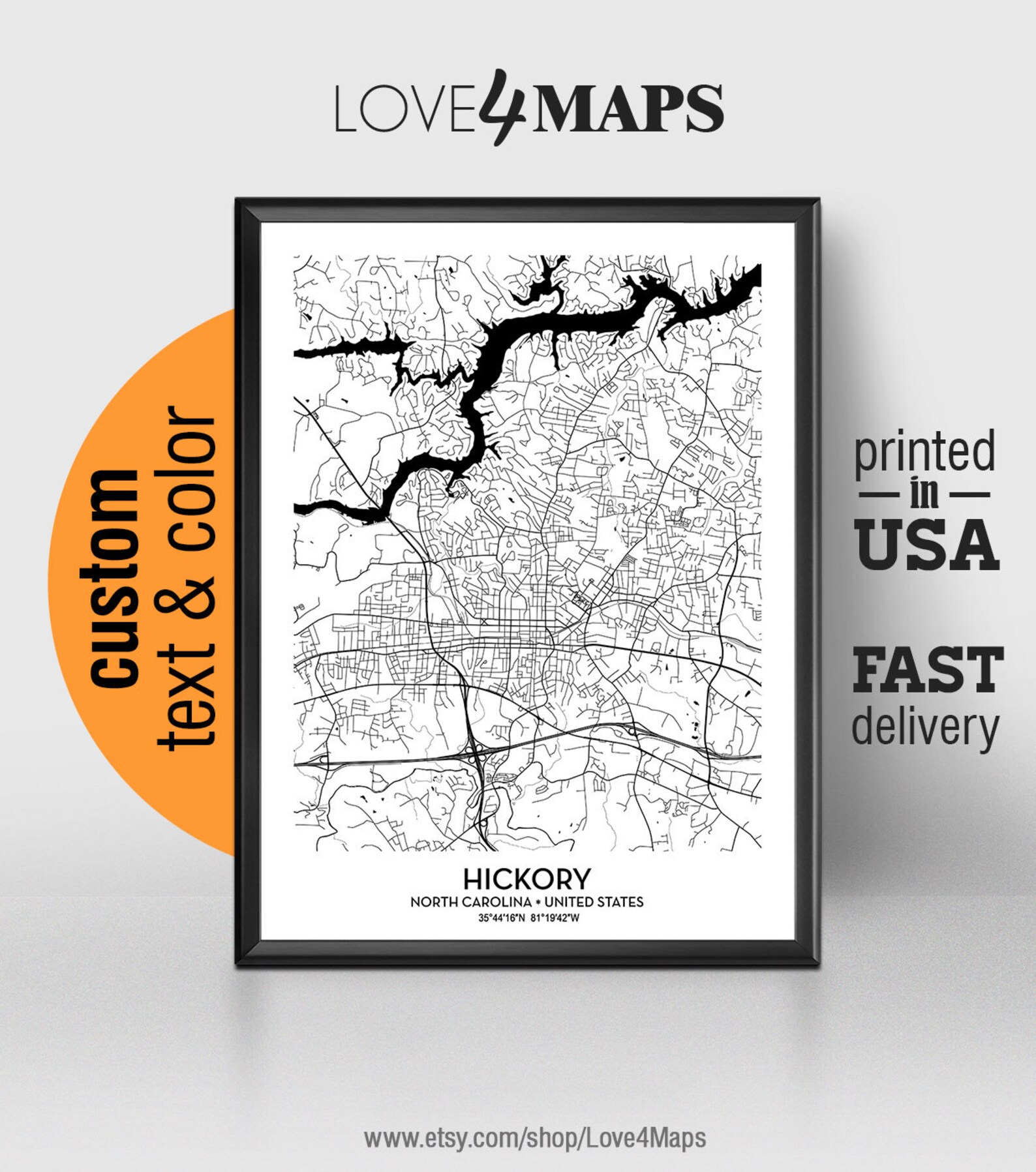 Hickory North Carolina Map Hickory City Print Hickory - Etsy