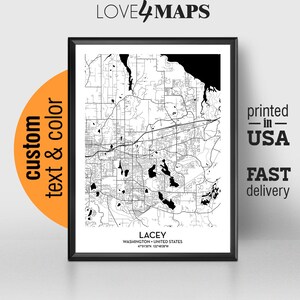 Lacey Washington Map, Lacey City Print, Lacey Poster, Personalized ...