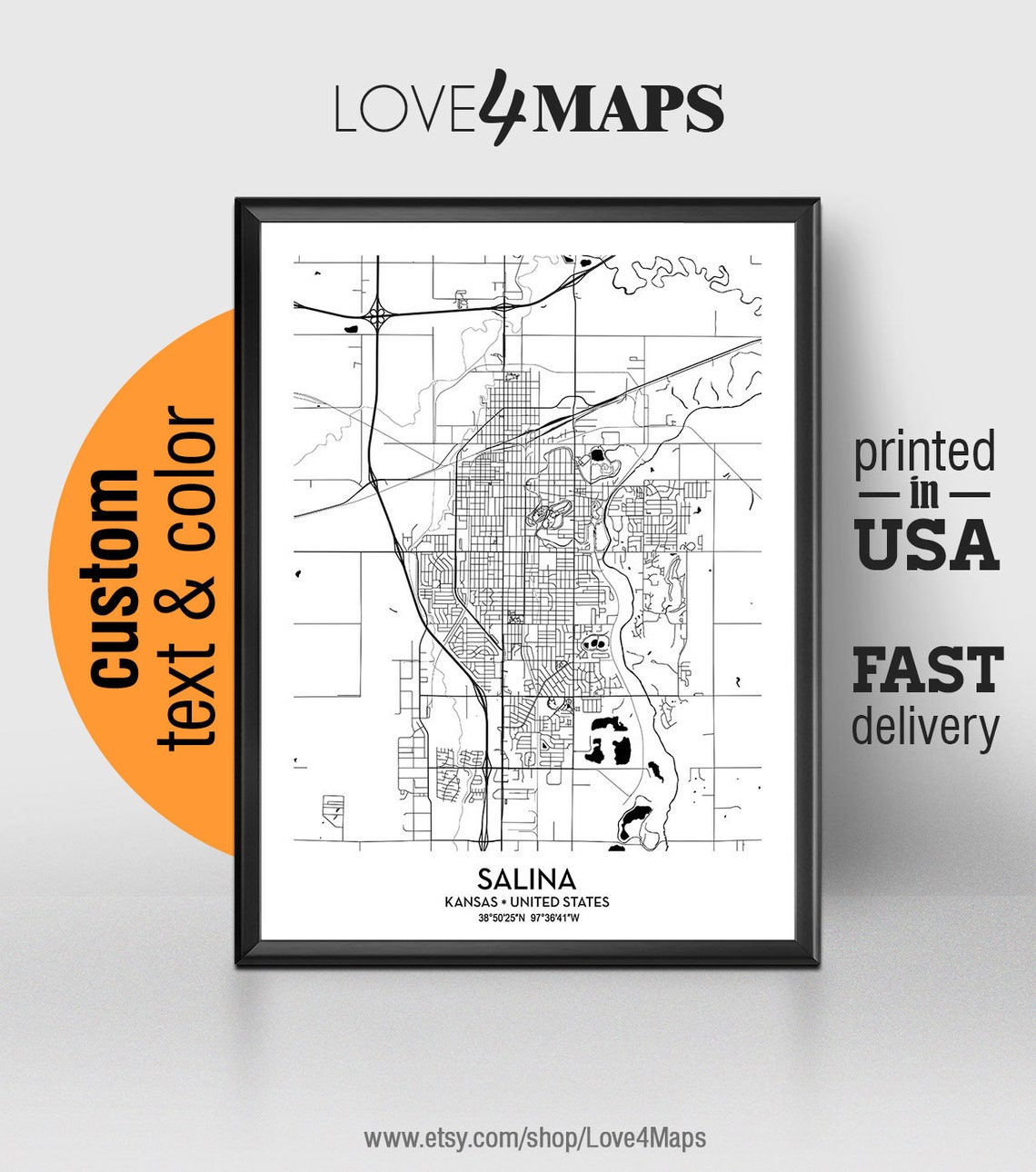 Salina Kansas Map Salina City Print Salina Poster - Etsy