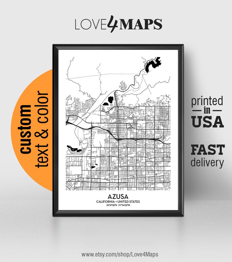 Azusa California Map Azusa City Print Azusa Poster - Etsy