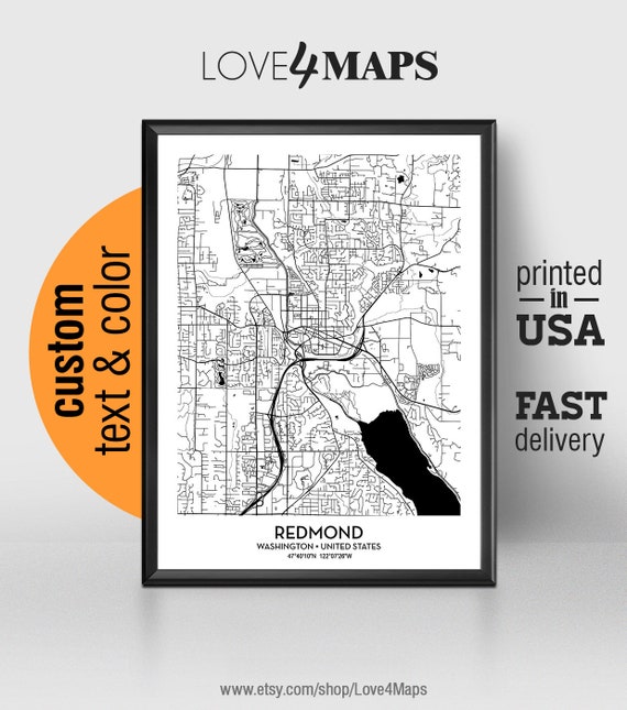 Redmond Washington Map Redmond City Print Redmond Poster | Etsy