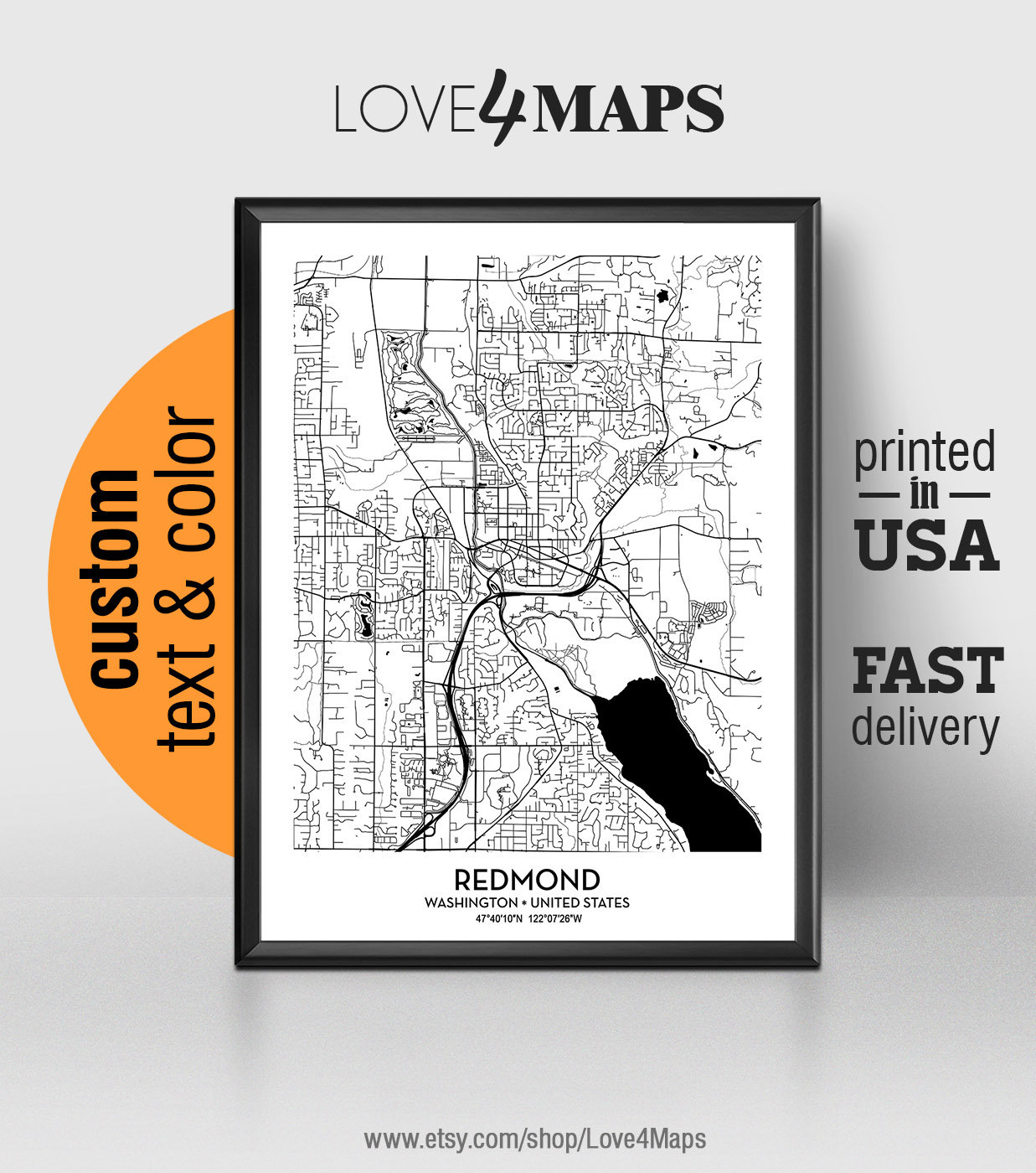 Redmond Washington Map Redmond City Print Redmond Poster | Etsy