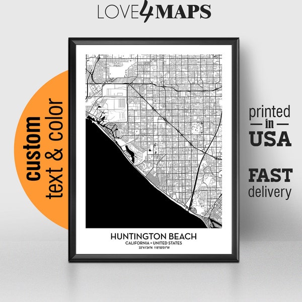 Custom Map of Huntington Beach, Ca - Etsy